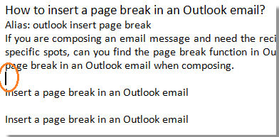 How to insert page breaks in an Outlook email?