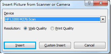How to insert picture from scanner in Outlook email message?