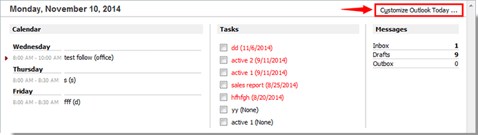 How to set Outlook Today page as default at startup?