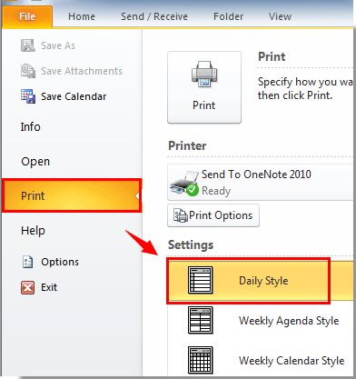 How to print daily calendar in Outlook?