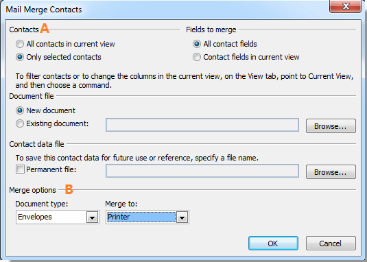 How to print envelops from Outlook selected contacts?