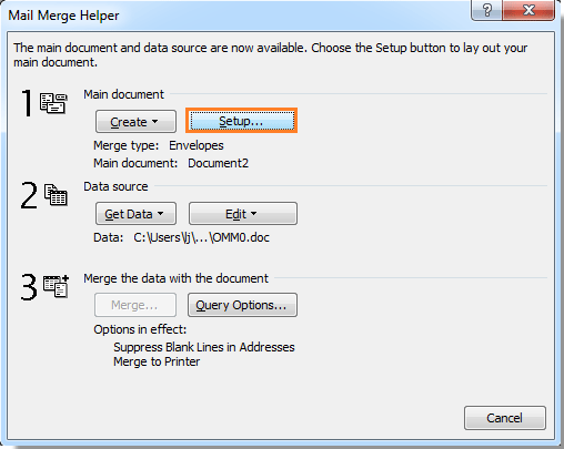 How to print envelops from Outlook selected contacts?
