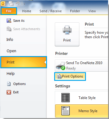 How to print current printing date or page numbers on emails in Outlook?