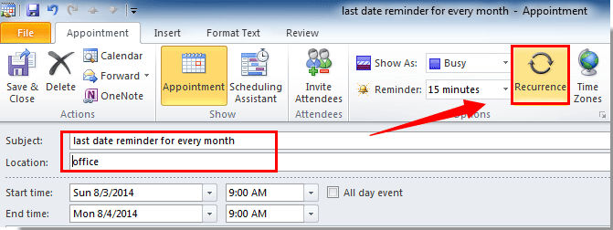 How to set recurrence reminder for last day of every month in Outlook?