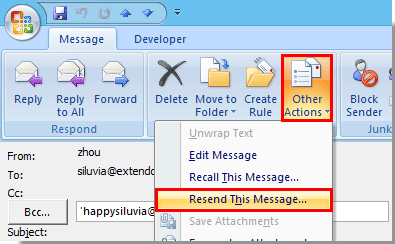 How to resend email message in Outlook?