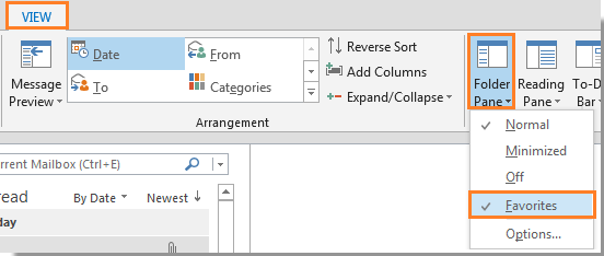 How to restore or show favorites folder in Outlook Navigation Pane?