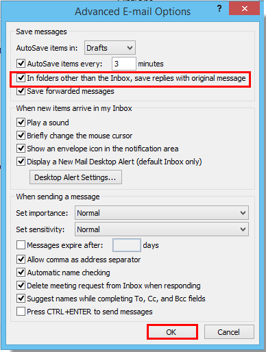 How to save replies with original message in same Outlook folder?