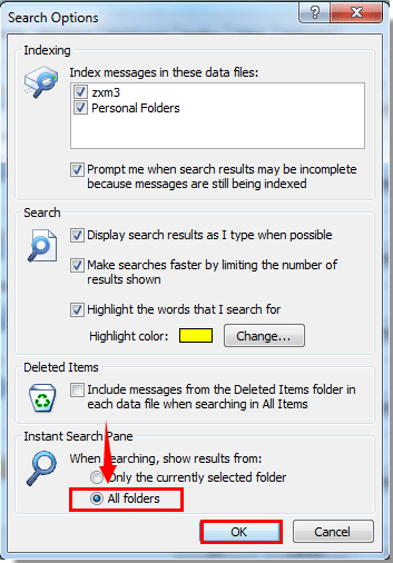 How to search all folders by default instead of current folder in Outlook?