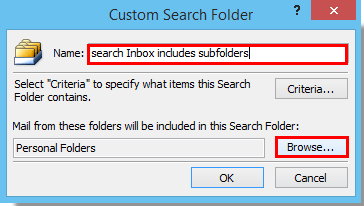 How to search emails include subfolders in Outlook?