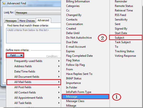 How to search partial word or string in Outlook?