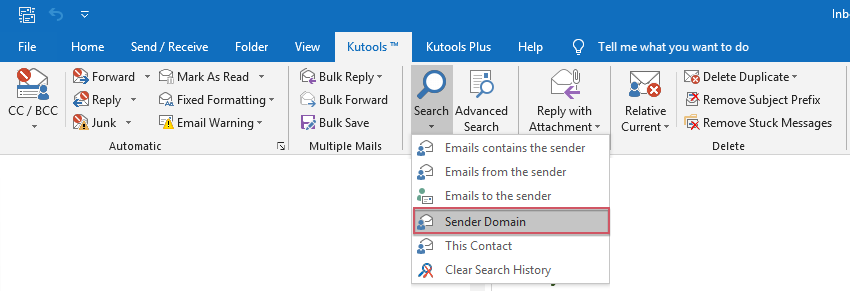 How to quickly search all emails by selected email domain in Outlook?