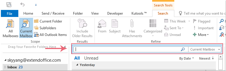 How to quickly search all emails by selected email domain in Outlook?