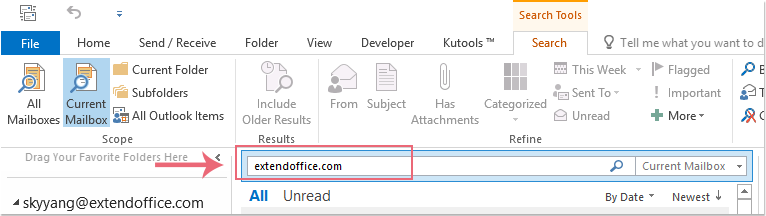 How to quickly search all emails by selected email domain in Outlook?
