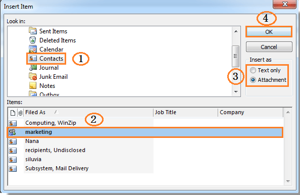 How to send contact list or distribution list to others in Outlook?