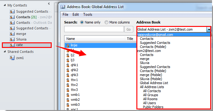 How to show a contact folder as address book in Outlook?