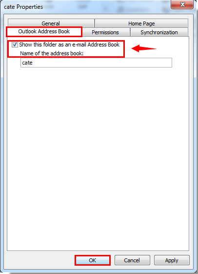 How to show a contact folder as address book in Outlook?