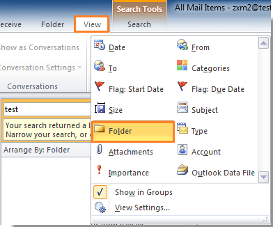How to show folders in search results in Outlook?