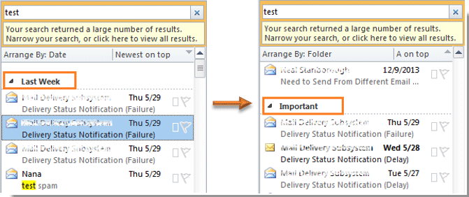 How to show folders in search results in Outlook?
