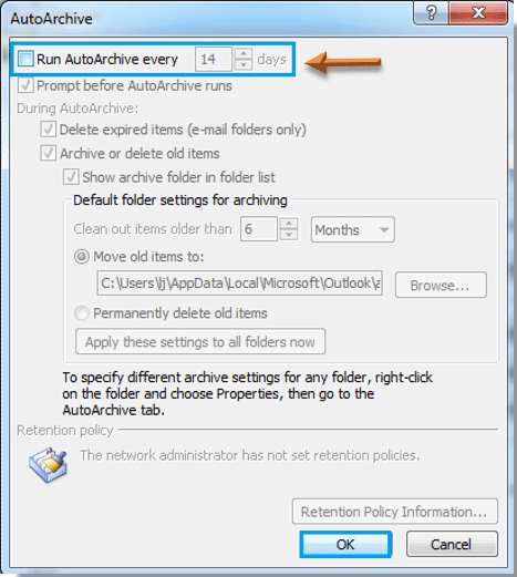 How to cancel or turn off auto archive in Outlook?