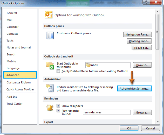 How to cancel or turn off auto archive in Outlook?