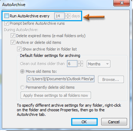 How to cancel or turn off auto archive in Outlook?