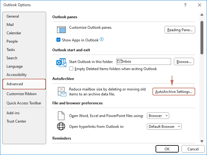 How to cancel or turn off auto archive in Outlook?