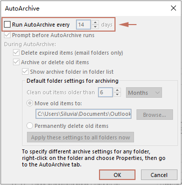 How to cancel or turn off auto archive in Outlook?