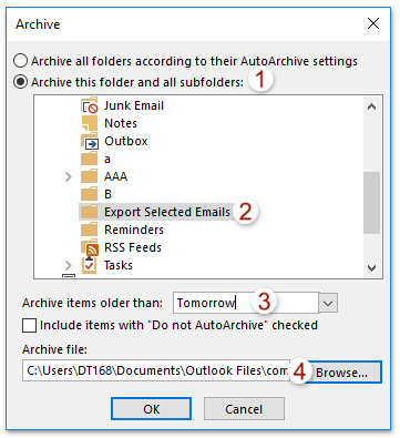 How to export bulk/selected emails to Excel/Text/PST file in Outlook?