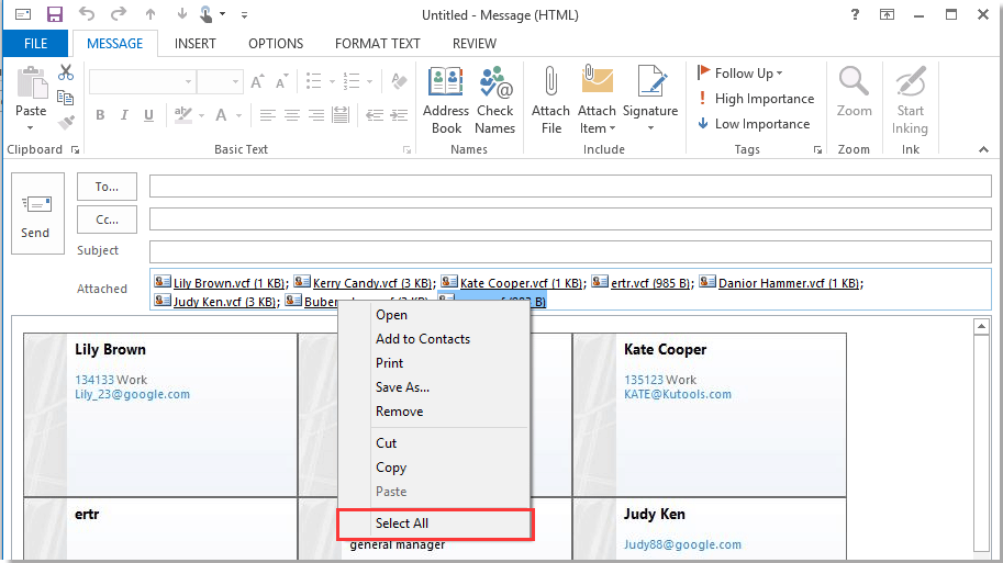 How to export multiple contacts as Vcards in Outlook?