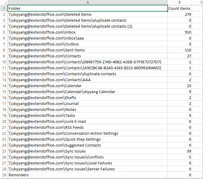 How to export outlook message counts to Excel workbook?