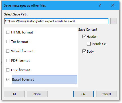 How to export one or multiple emails to excel file in Outlook