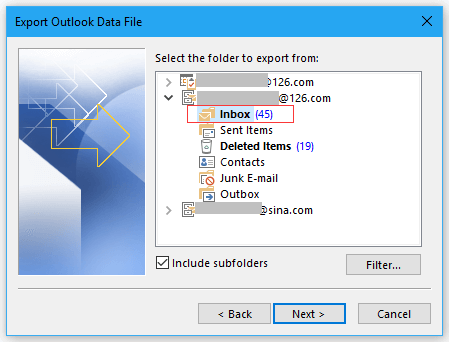 How to export a folder to pst file in Outlook