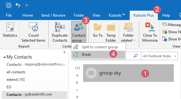 How to extract individual contacts from a contact group in Outlook?