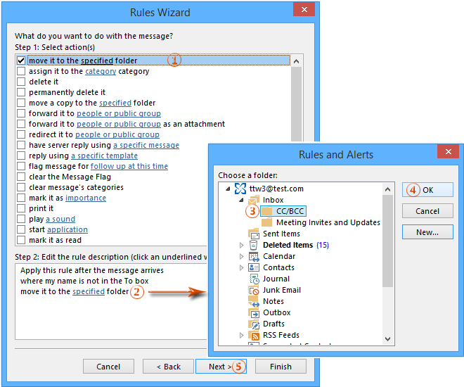 How to filter cc or bcc emails in Outlook?