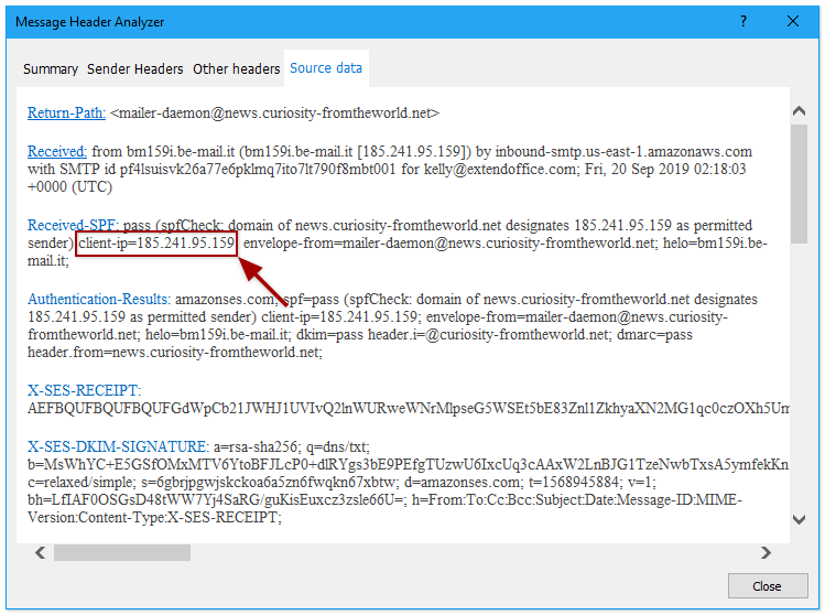 Hoe vind ik het IP-adres van de afzender van inkomende e-mail in Outlook?