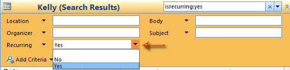 How to find out recurring appointments in Outlook?