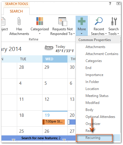 How to find out recurring appointments in Outlook?
