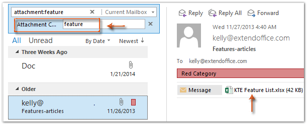 How to find out attachments by file name in Outlook?