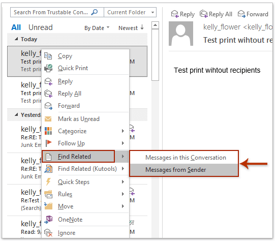 How to find related messages in Outlook?