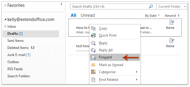 How to forward and keep copy of draft email in Outlook?