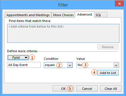 How to hide all day events from a calendar in Outlook?