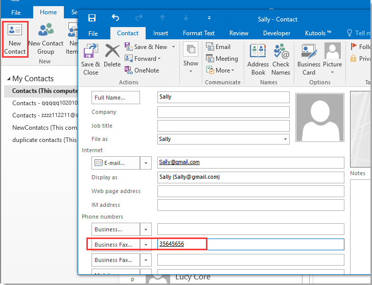 How to hide fax number in Select Names List in Outlook?