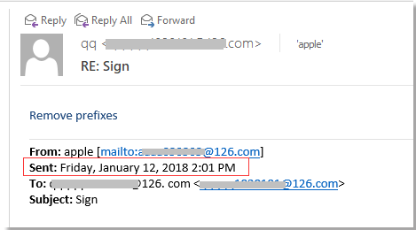 How to hide sent time while sending message in Outlook?