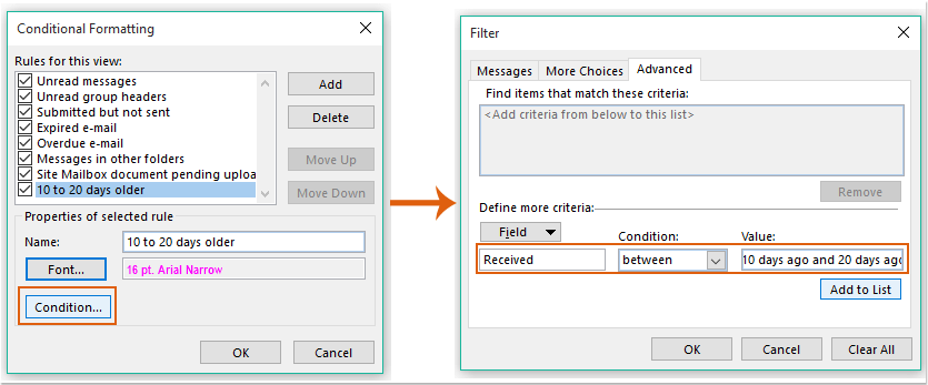 How to auto highlight emails based on age in Outlook?