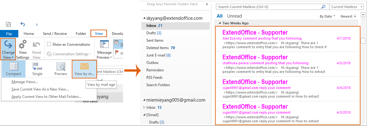 How to auto highlight emails based on age in Outlook?