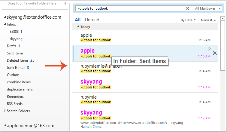 How to highlight the emails based on the folder in search results in ...