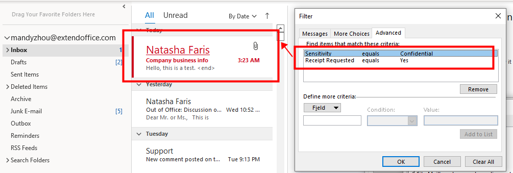 How to highlight confidential emails with a receipt request in Outlook?