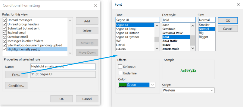 How to highlight emails sent to specific email addresses in Outlook?