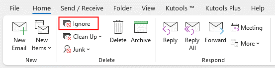 How to ignore all email messages in a conversion and recover in Outlook?