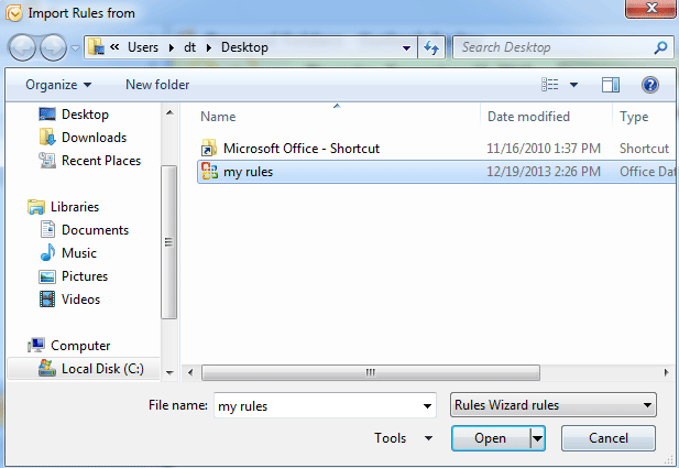 How to import and export rules in Outlook?
